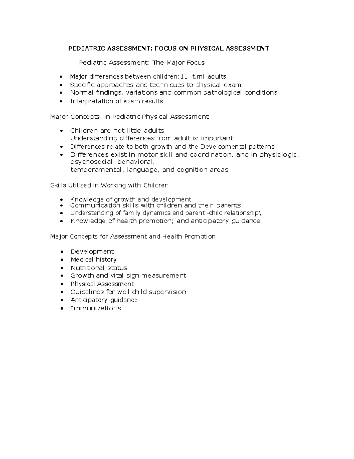 N 1230 Pediatric assessment - PEDIATRIC ASSESSMENT: FOCUS ON PHYSICAL ...
