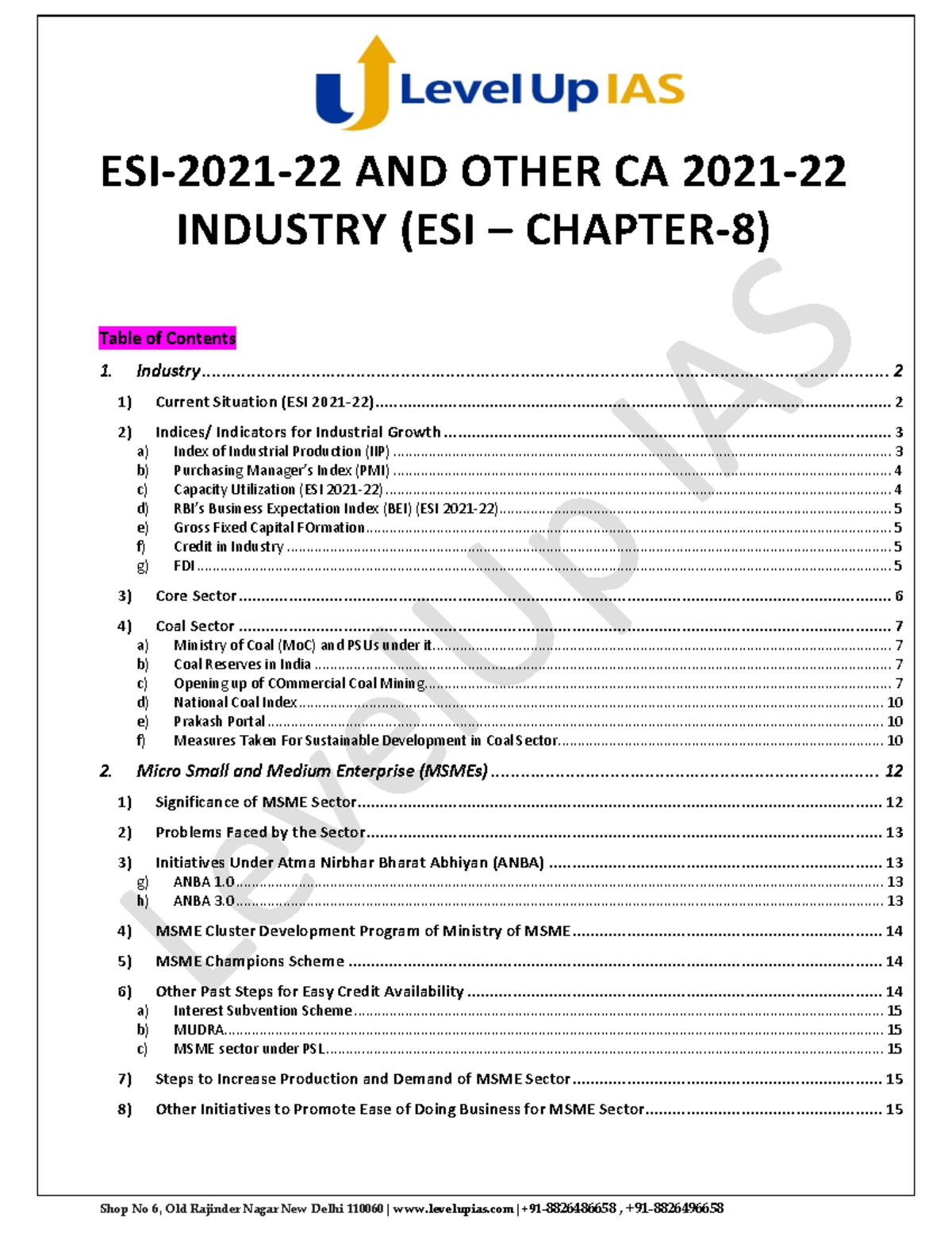Economic Survey of India - Key highlights - Part-6 - INDUSTRY (ESI – CHAPTER-8) Shop No 6, Old ...