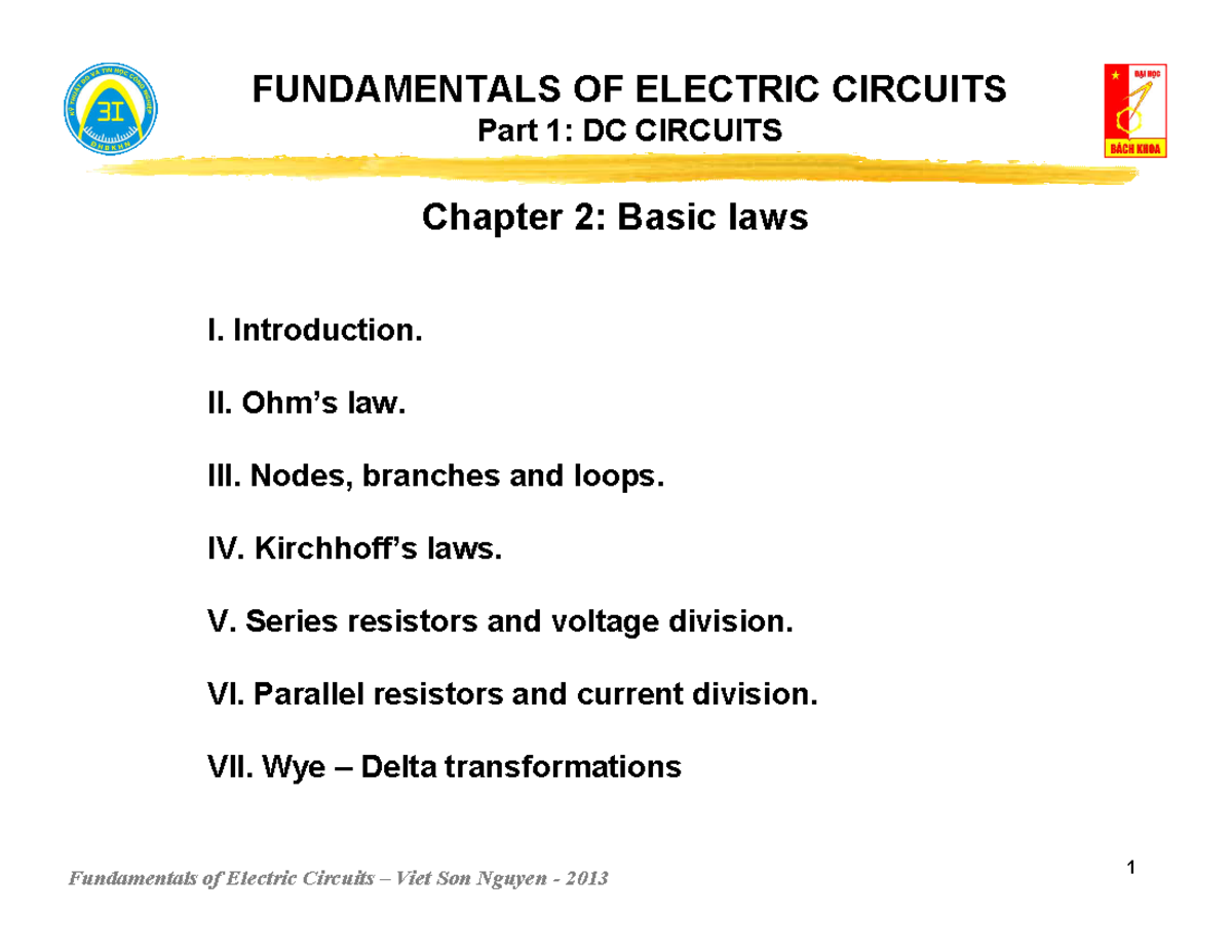 EE3706 Chapter 2 Basic laws - 1 FUNDAMENTALS OF ELECTRIC CIRCUITS Part ...