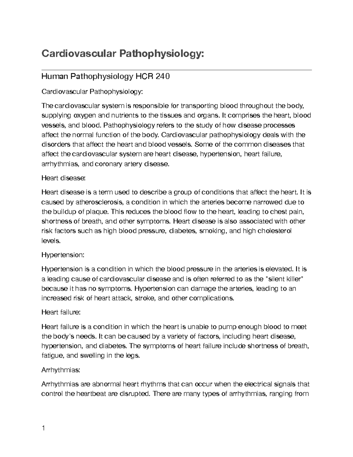 Cardiovascular Pathophysiology Notes - Cardiovascular Pathophysiology ...
