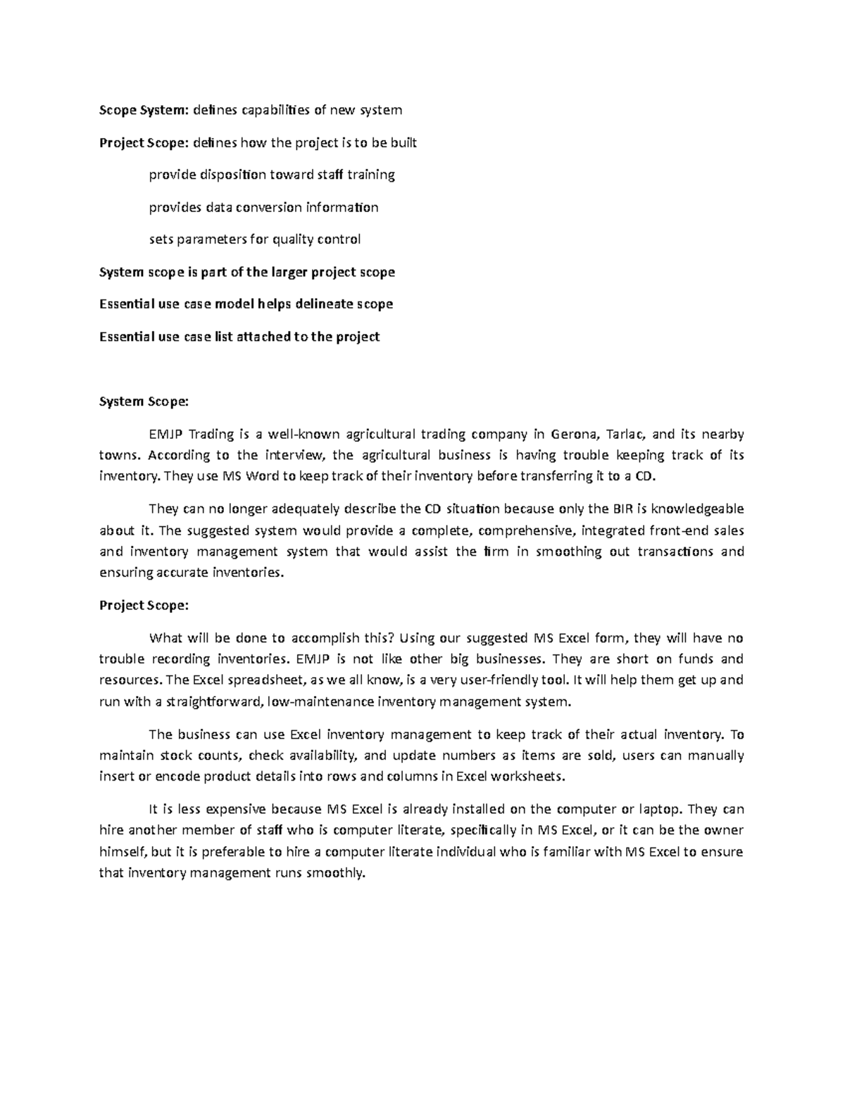 Project-system-scope - Scope System: defines capabilities of new system ...