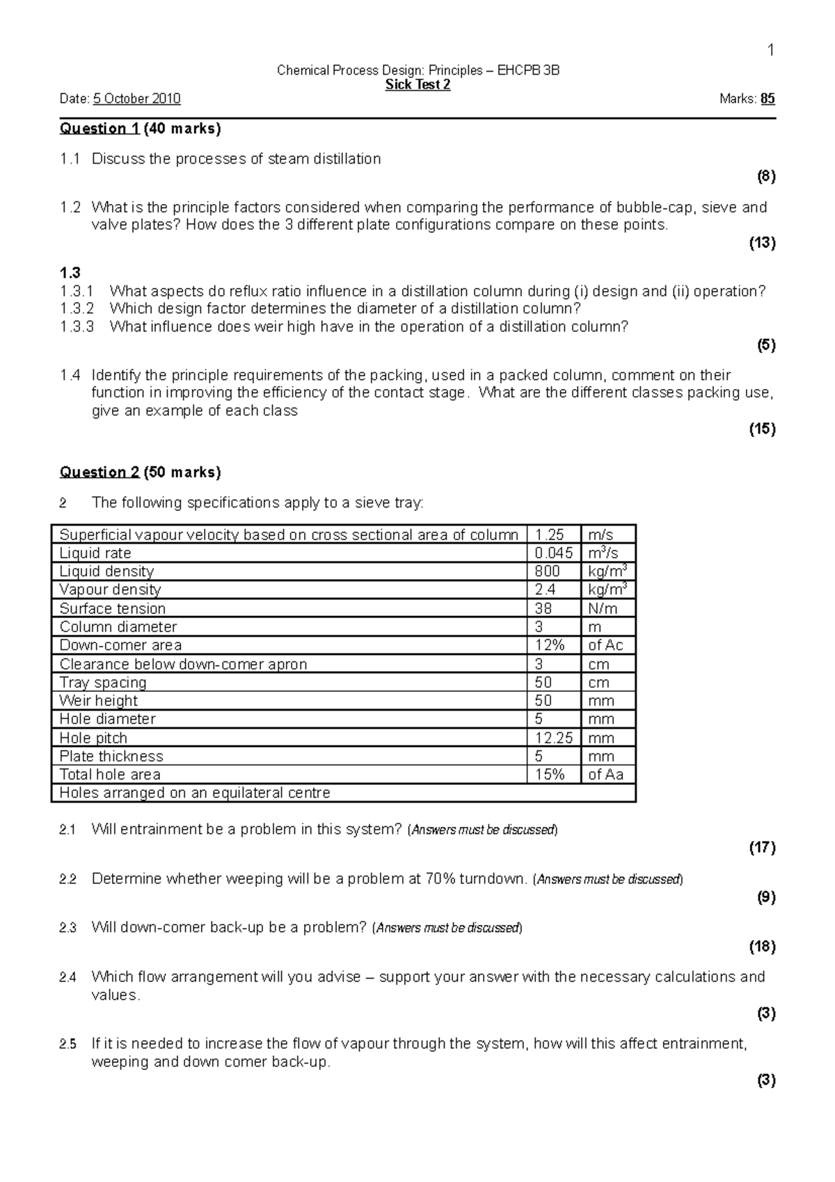 CPB3B+STest 2+S2+2010 2 - Chemical Process Design: Principles – EHCPB ...