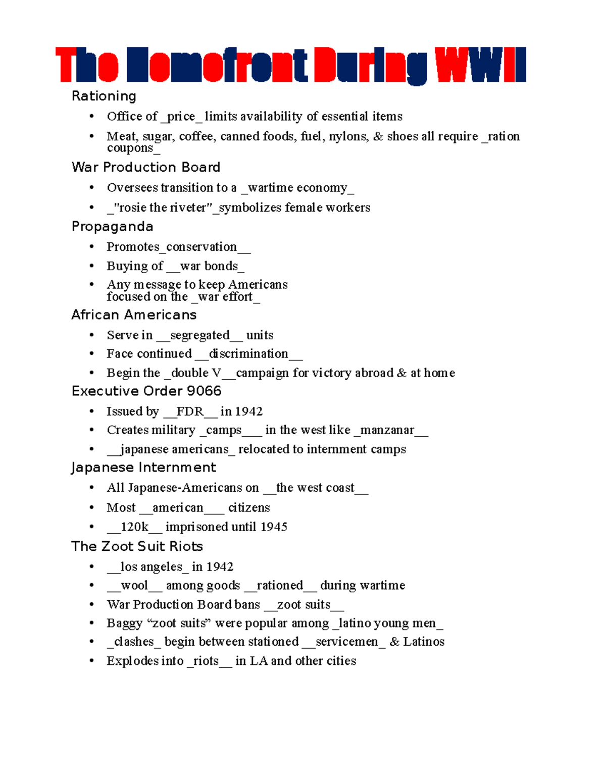 04 - American Homefront Notes Page - The Homefront During WWII ...