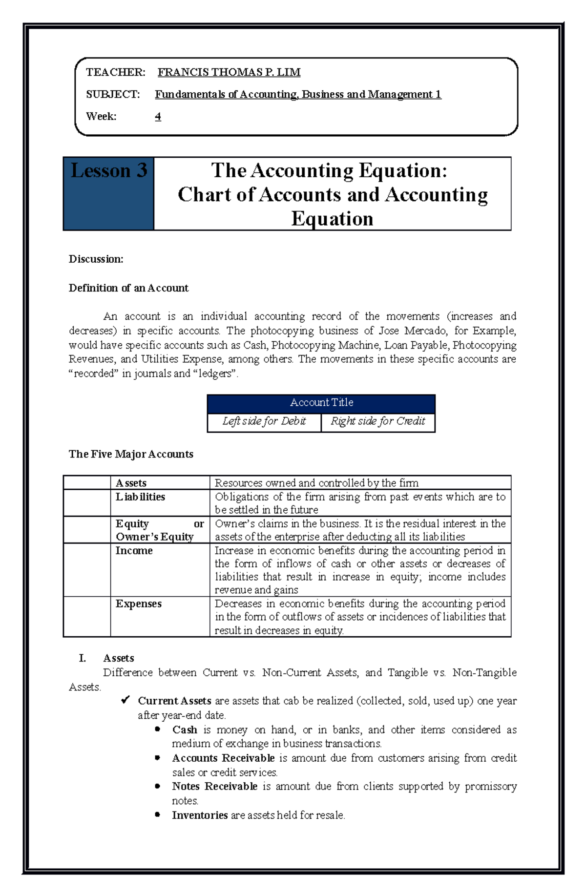 fundamentals of accouncting business and management wk4 - Lesson 3 The ...