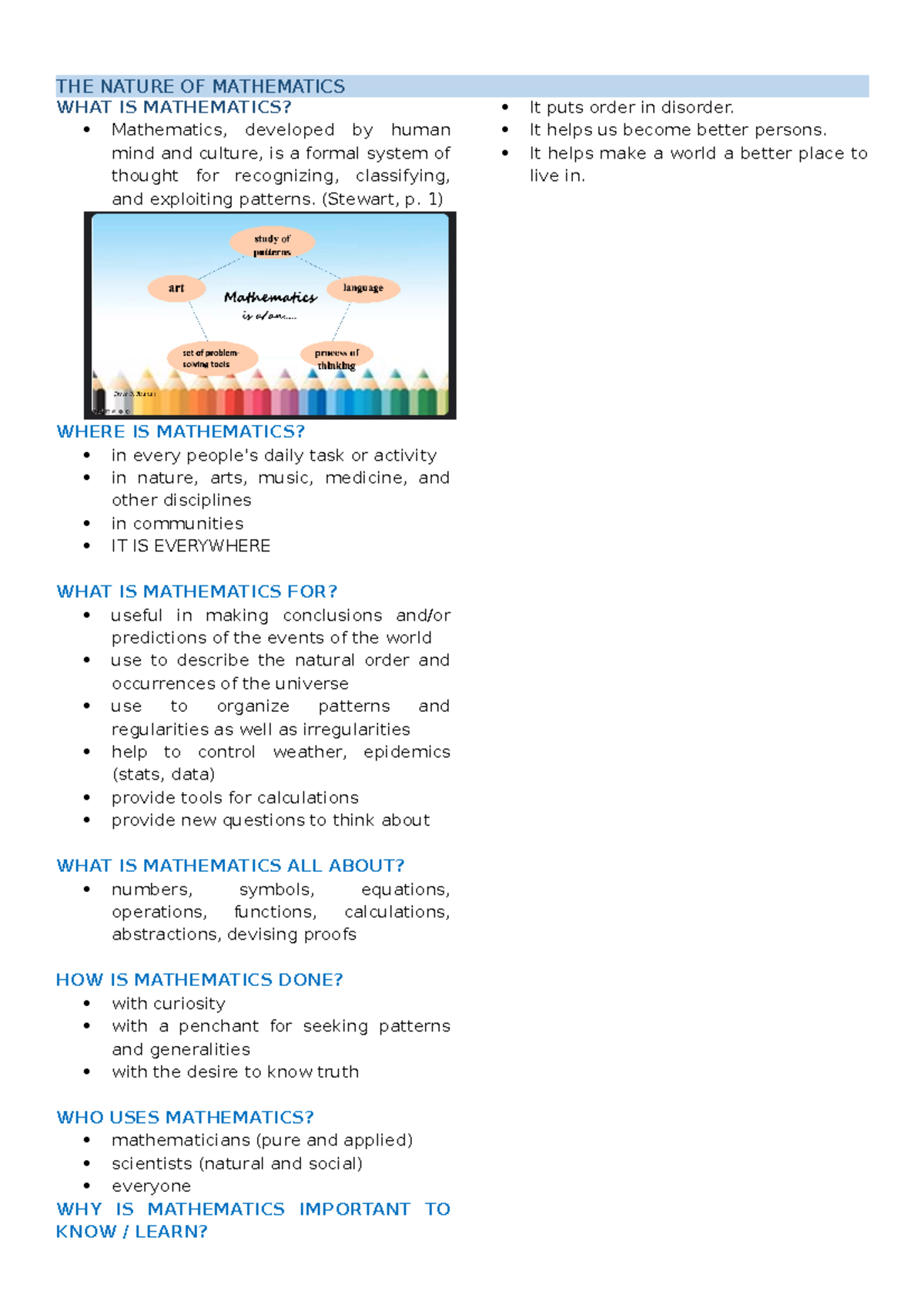 Nature OF Mathematics - MMW - THE NATURE OF MATHEMATICS WHAT IS MATHEMATICS? Mathematics, - Studocu