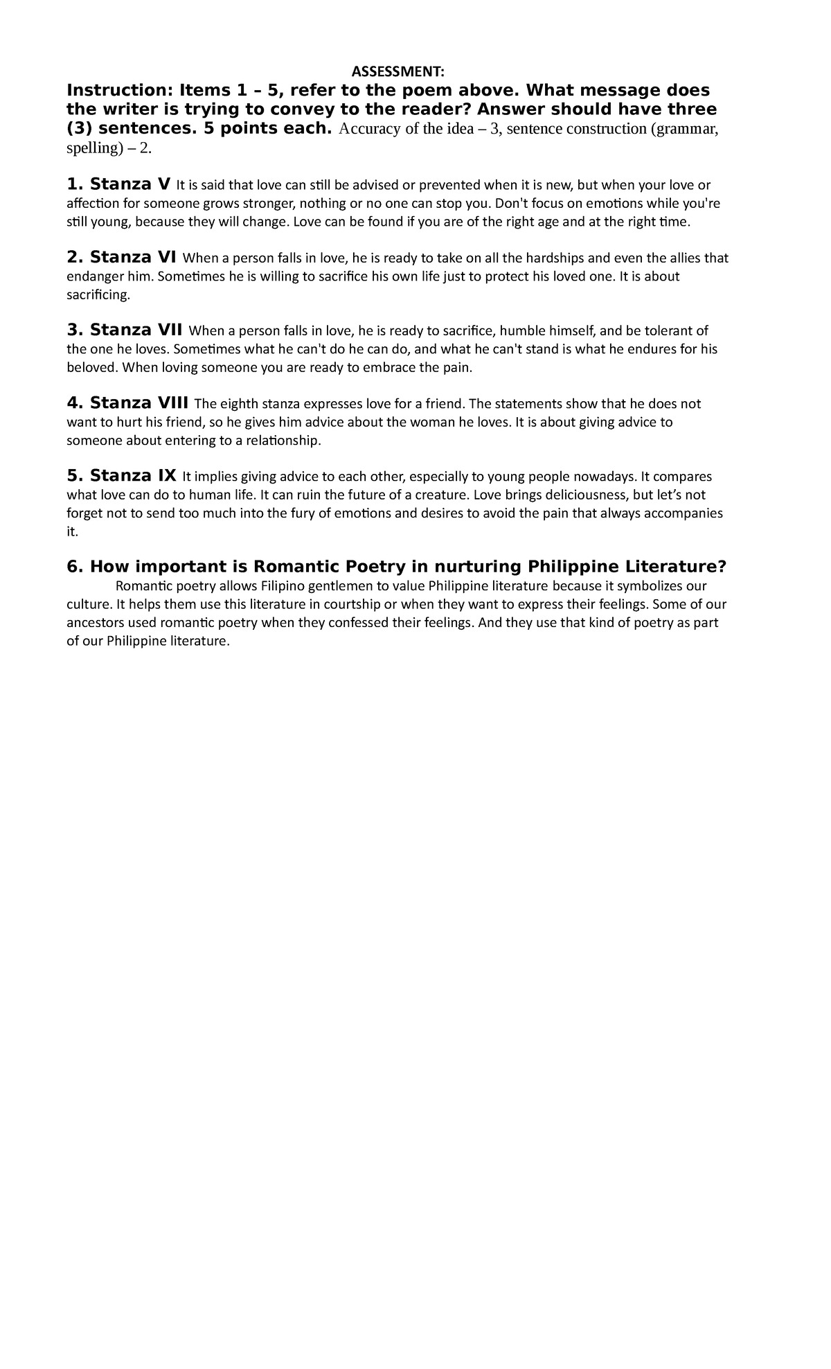 Aaa - Yes - ASSESSMENT: Instruction: Items 1 – 5, refer to the poem ...