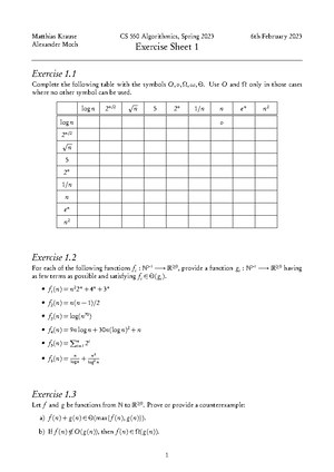 Exsheet 3 - Matthias Krause Alexander Moch CS 550 Algorithmics, Spring 2023 Exercise Sheet 3 6th ...