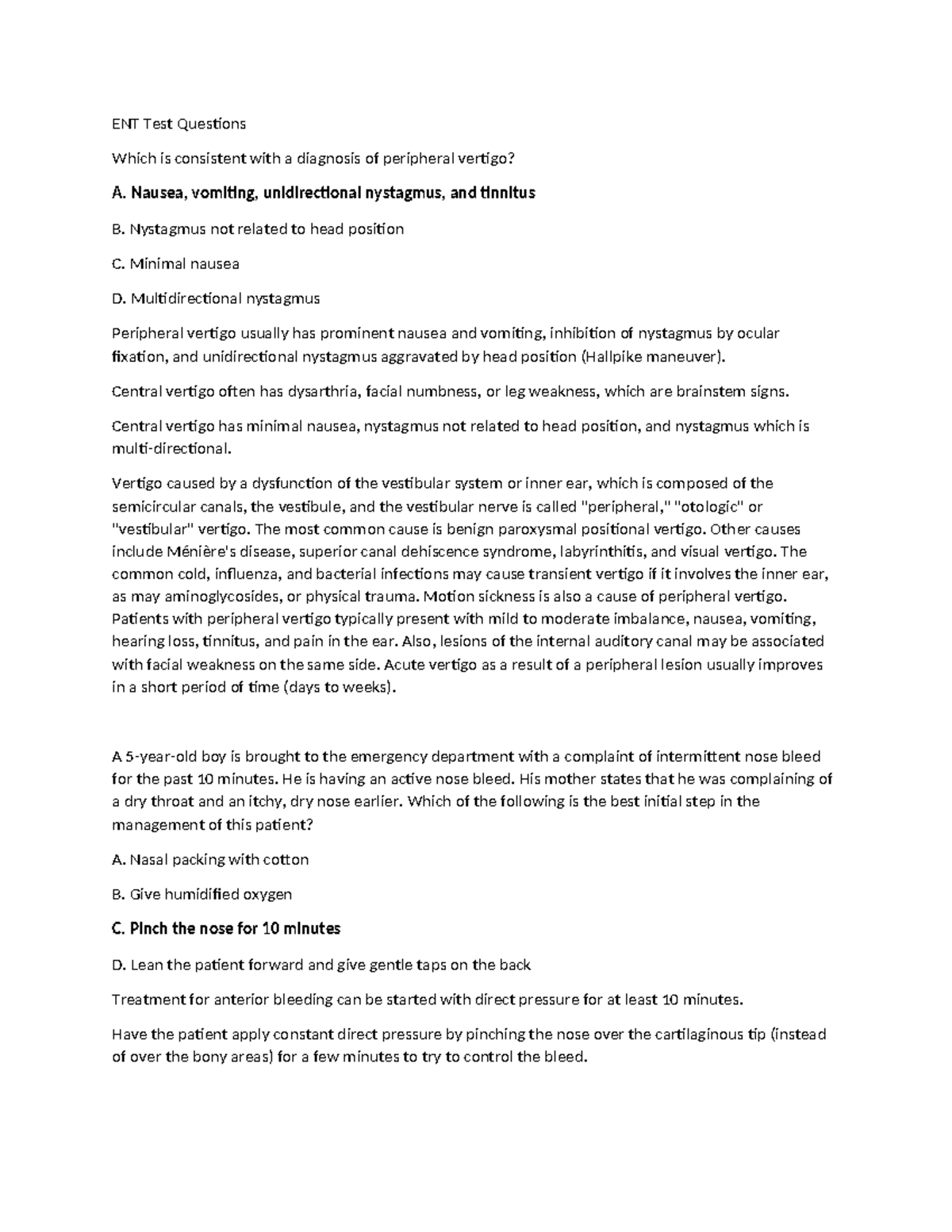 ENT Test Questions - ENT Test Questions Which is consistent with a ...