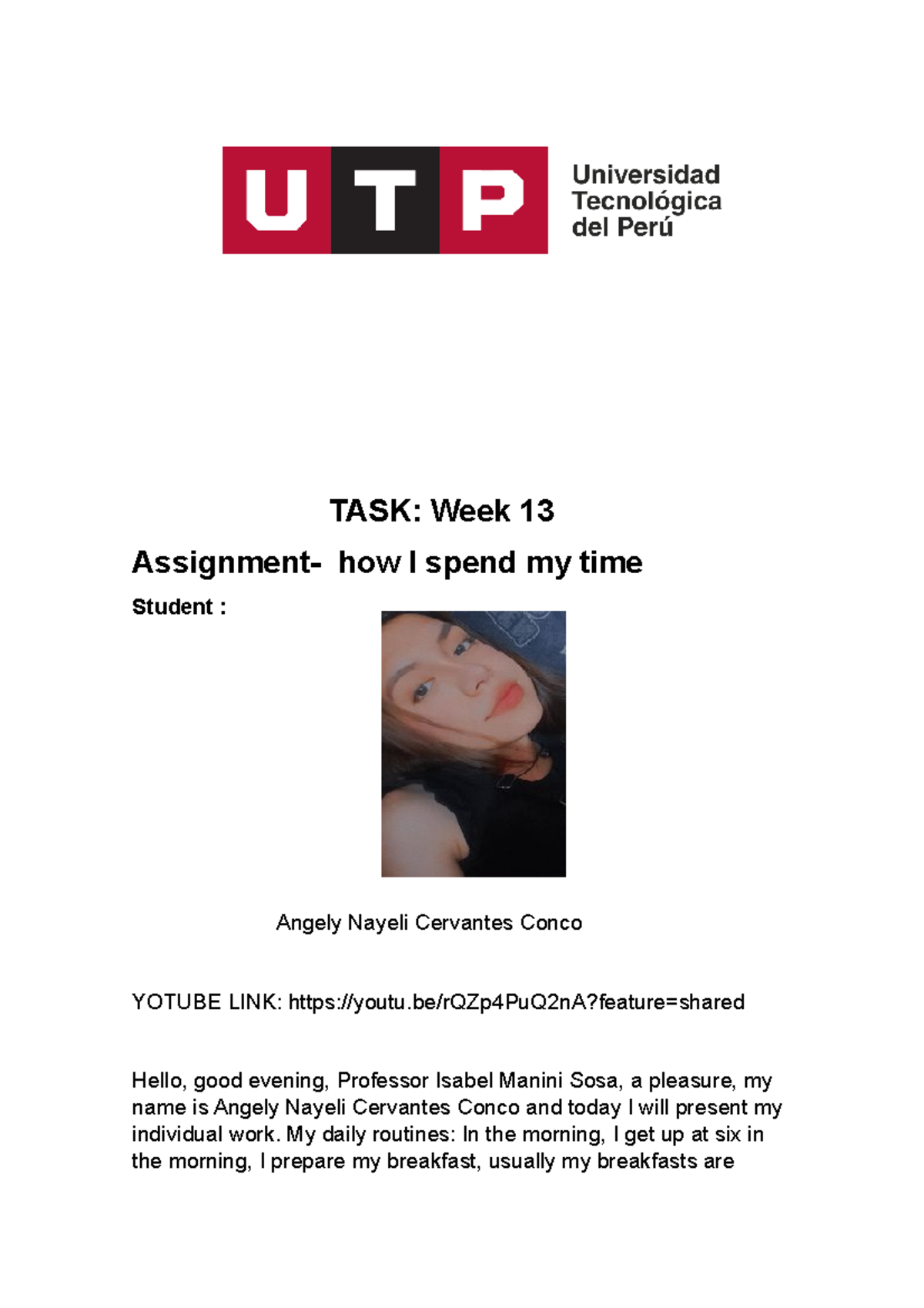 Task week 13 - Assignment- how I spend my time - TASK: Week 13 Assignment- how I spend my time ...