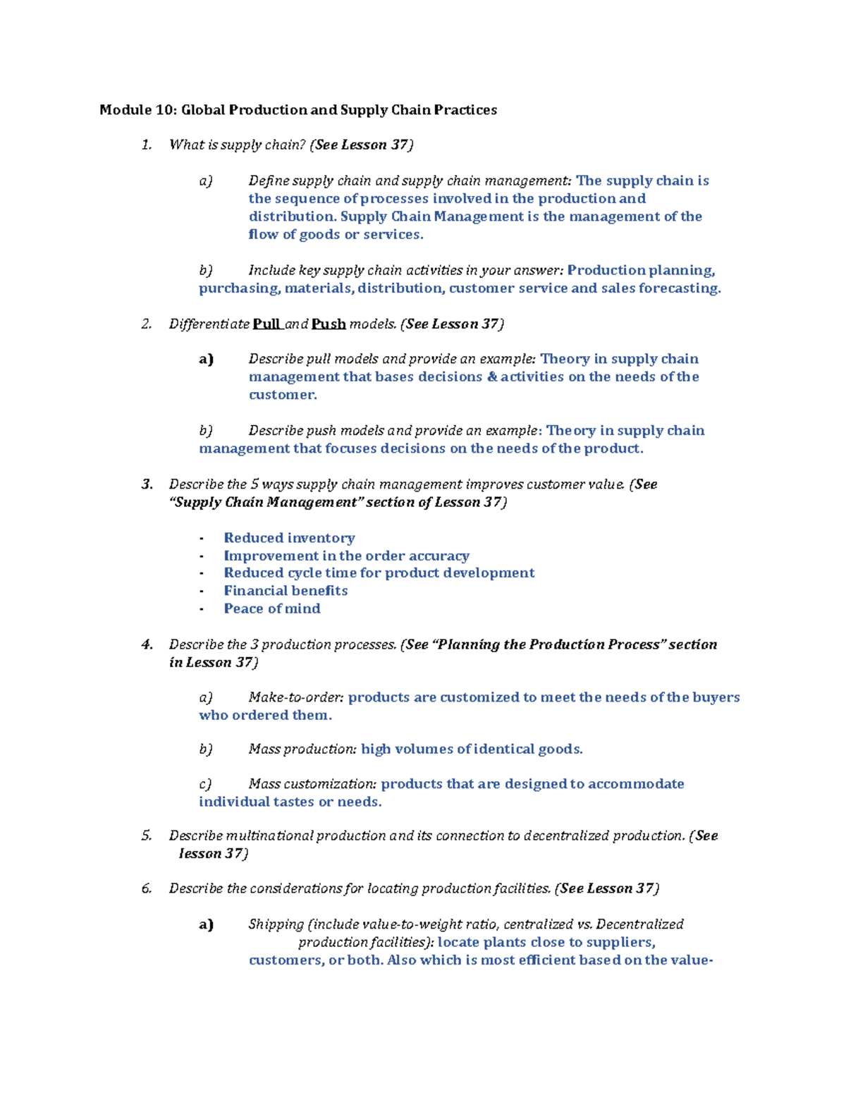 Module 10 Study Guide - Module 10: Global Production and Supply Chain ...