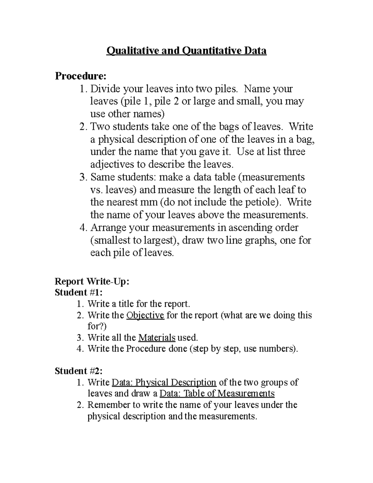 Qualitative and Quantitative Data Activity - Qualitative and ...