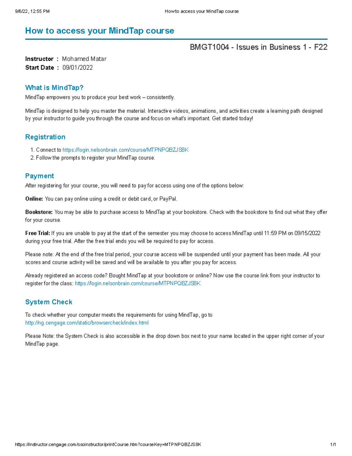 How to access your Mind Tap course - 9/6/22, 12:55 PM How to access ...