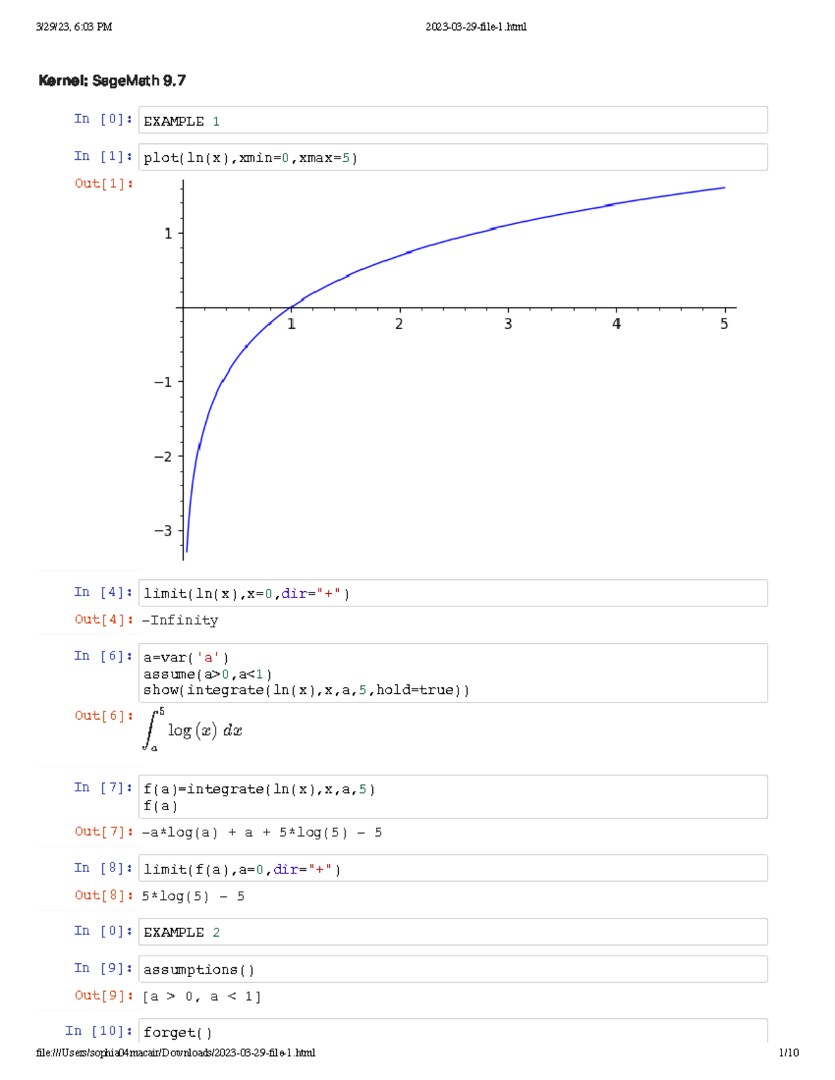 MATH 2- Lab 06 - Kernel: SageMath . In [0]: In [1]: In [4]: -Infinity In [6]: In [7]: -alog(a ...