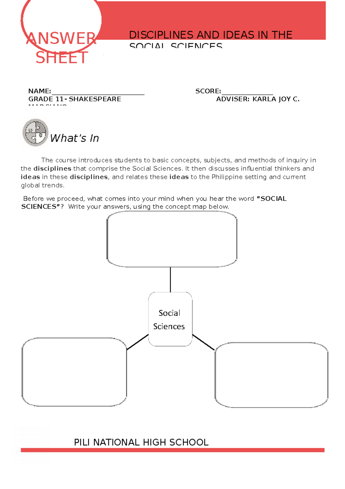 Q1 M1 DISS Answer Sheet WITH Performance TASK - Copy - The course ...