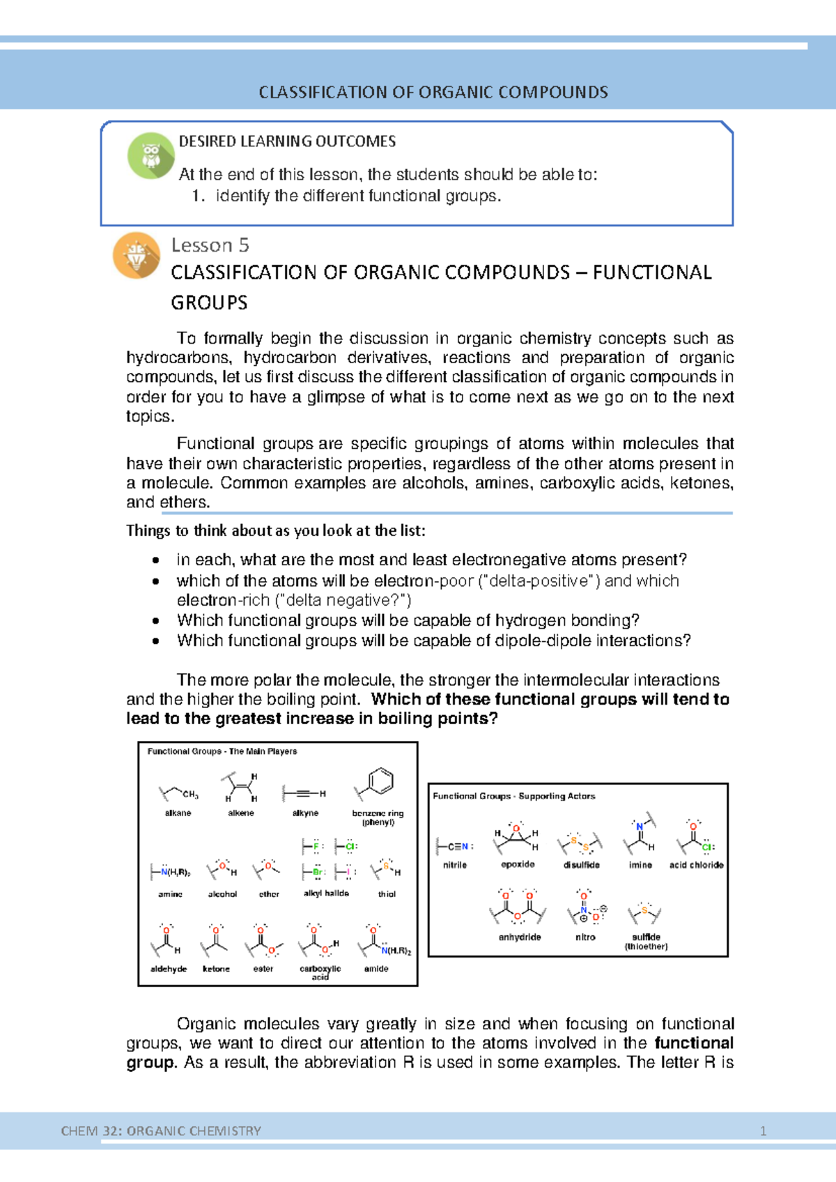 Classification OF Organic Compounds - Lesson 5 CLASSIFICATION OF ...