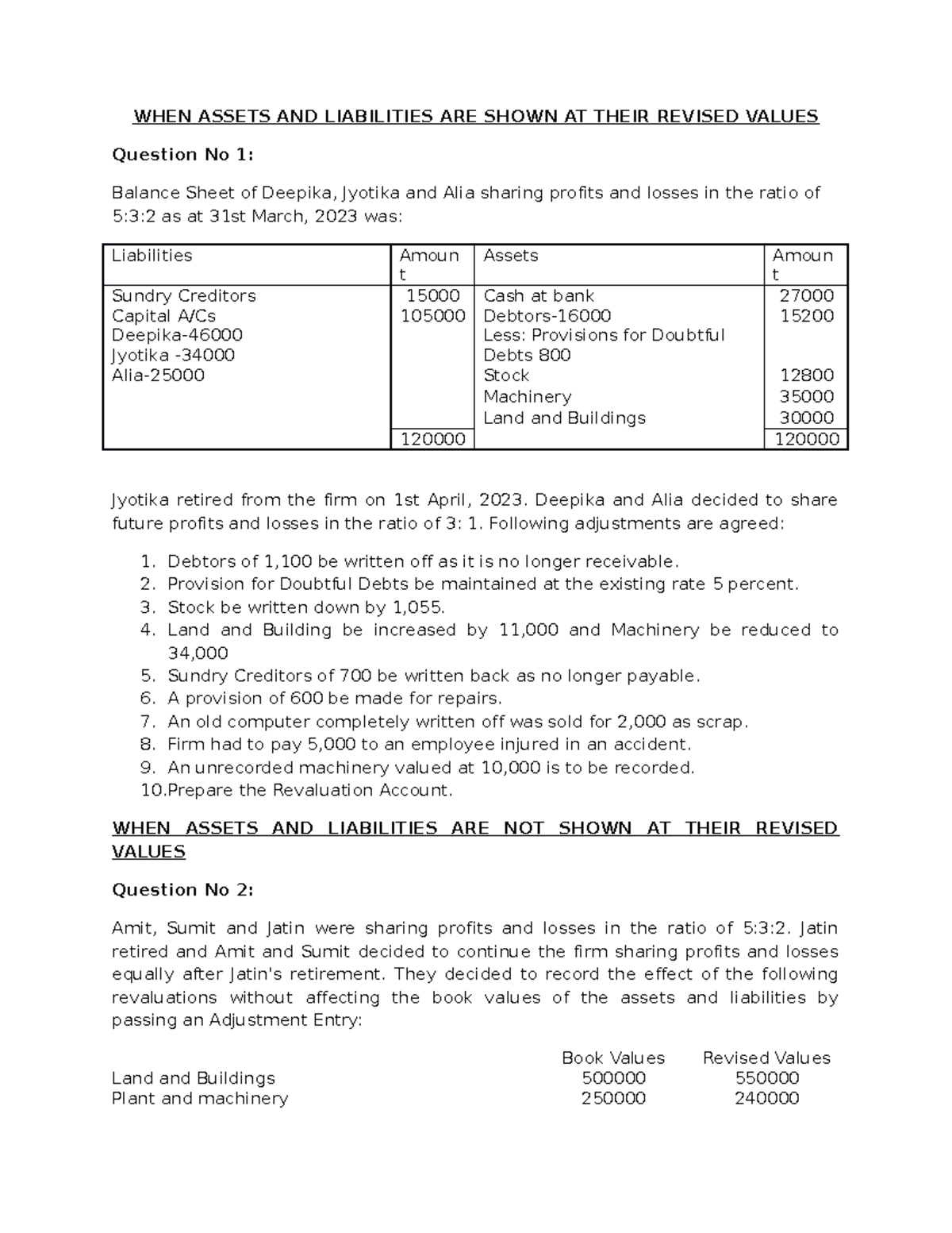 Revaaluation of Assets - WHEN ASSETS AND LIABILITIES ARE SHOWN AT THEIR ...