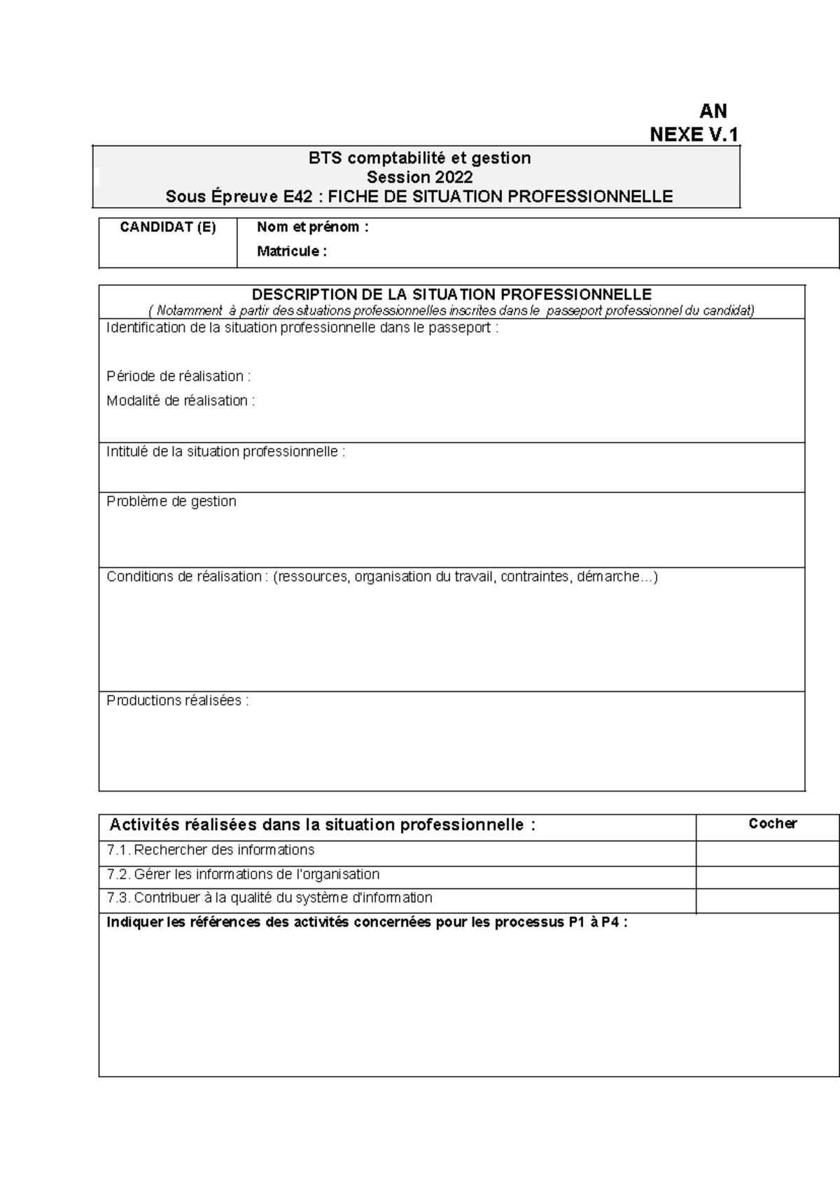 Bts cg fiches situation professionnelle - AN NEXE V. BTS comptabilité et gestion Session 2022 ...