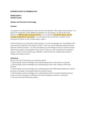 Workshop task 1 LG 1 - INTRODUCTION TO CRIMINOLOGY Workshop 1 The ...