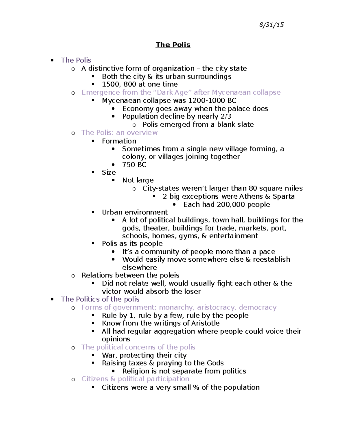 The Polis - Outline combining book & class notes - The Polis The Polis ...