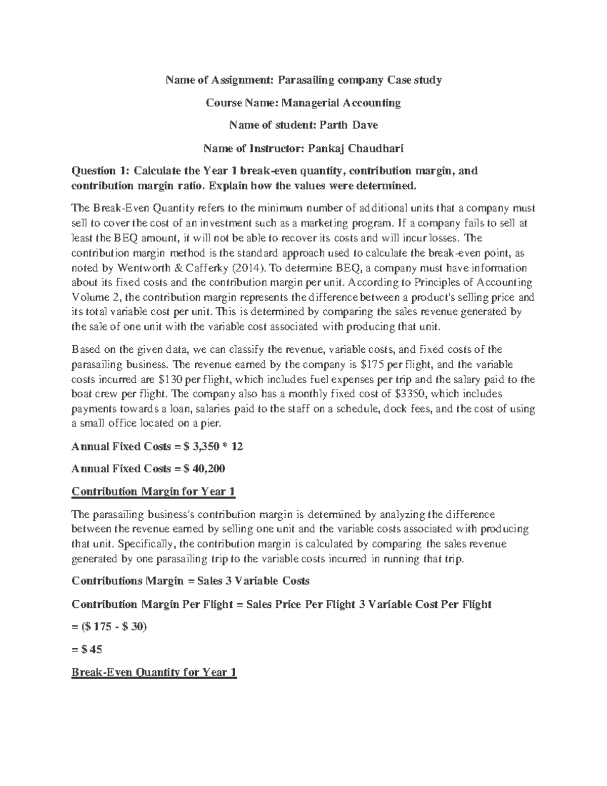 Written Assignment Unit 3 - Name of Assignment: Parasailing company ...