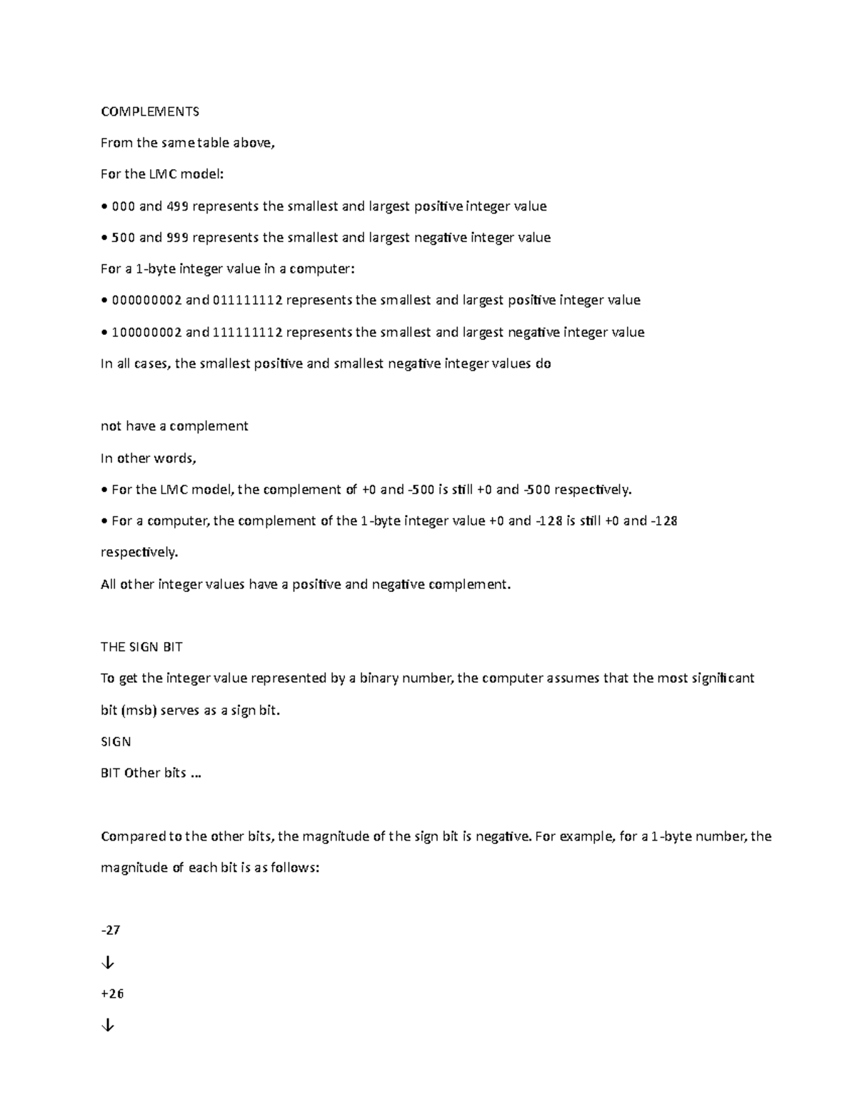 THE SIGN BIT - Lecture notes about THE SIGN BIT - COMPLEMENTS From the ...