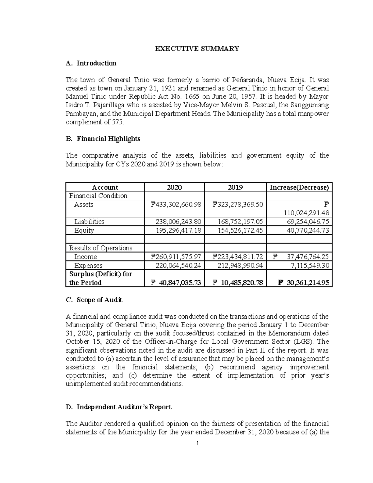 03-General Tinio 2020 Executive Summary - EXECUTIVE SUMMARY A ...