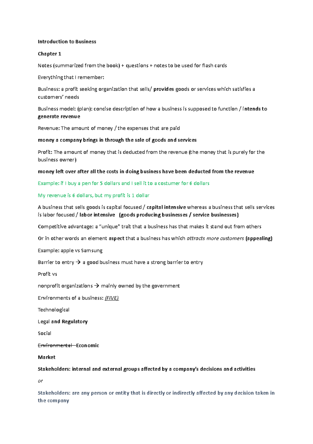 Introduction to Business - Introduction to Business Chapter 1 Notes ...