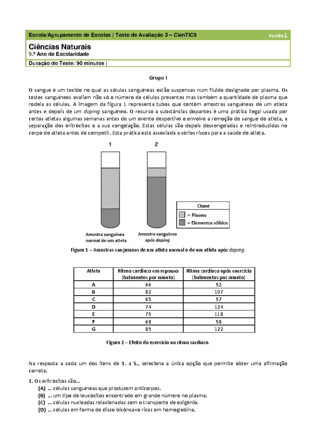Cien TIC 9 Teste 3 - ciências - Escola/Agrupamento de Escolas | Teste ...