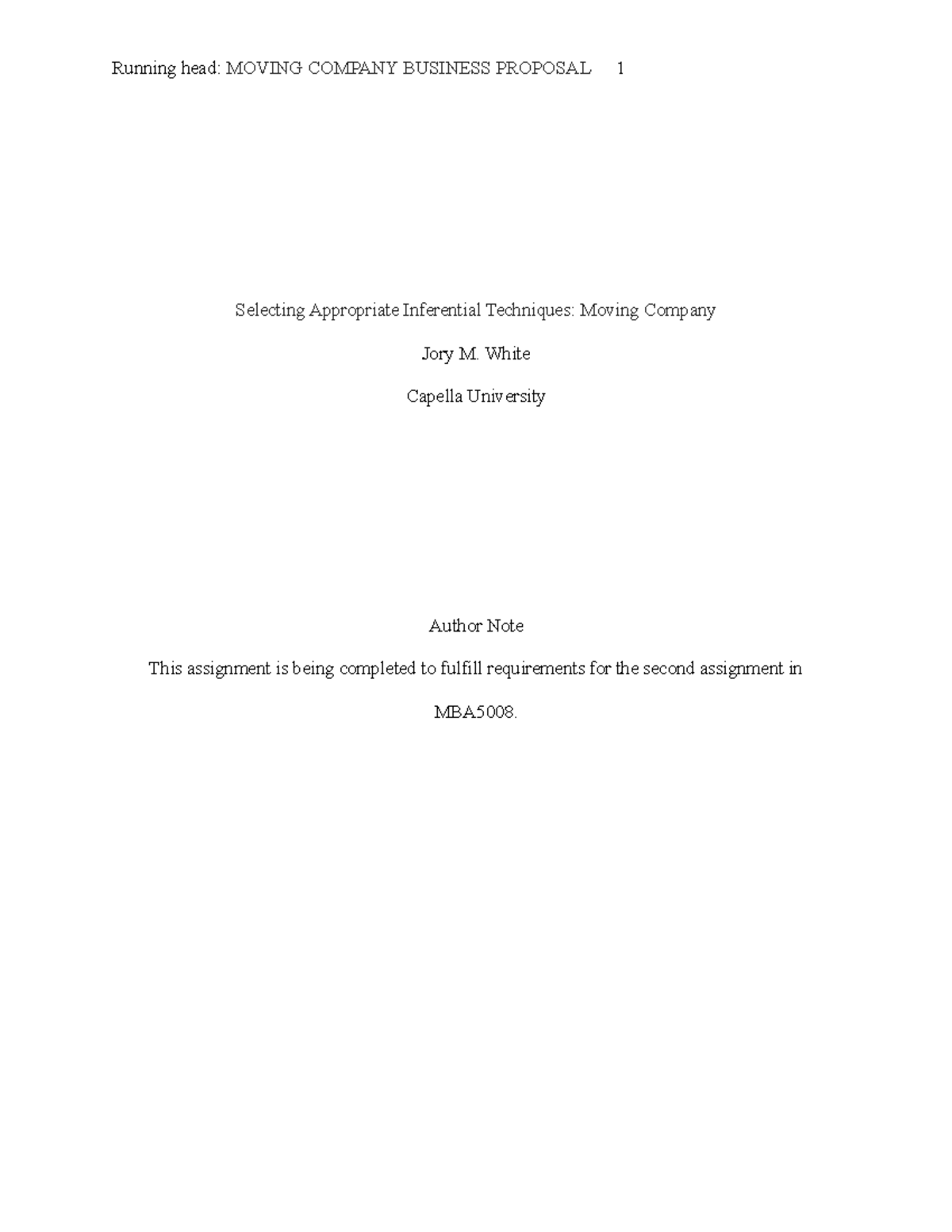Unit 5- Moving Company Business Proposal - Running head: MOVING COMPANY ...