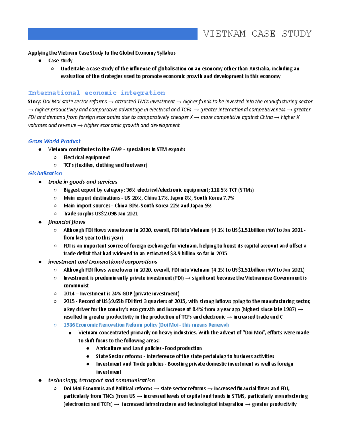 ECO CASE Study Vietnam - VIETNAM CASE STUDY Applying the Vietnam Case Study to the Global ...