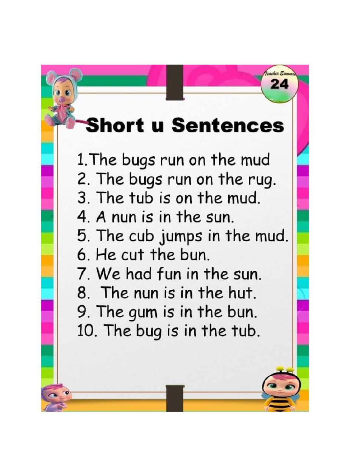 CVC Beginning Reading - Teacher Eummie 24 Short u Sentences 1. The bugs ...