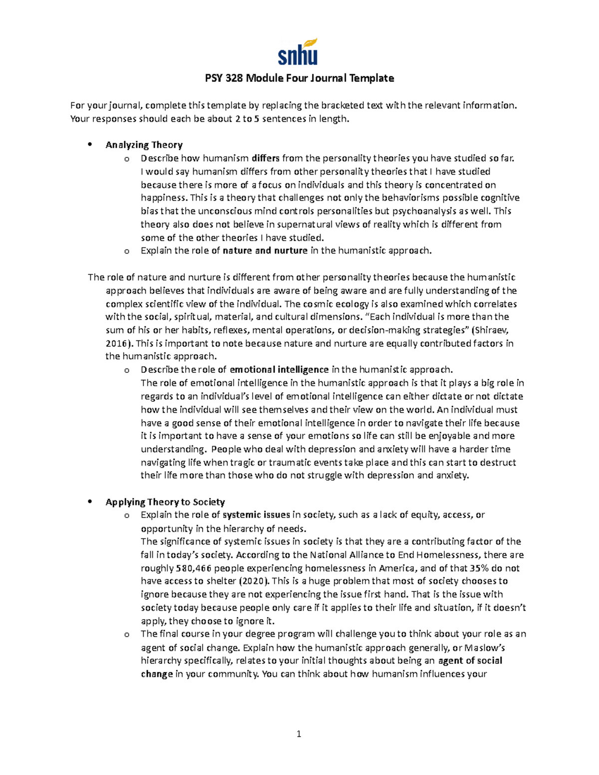 PSY 328 Module Four Journal Template - PSY 328 Module Four Journal ...