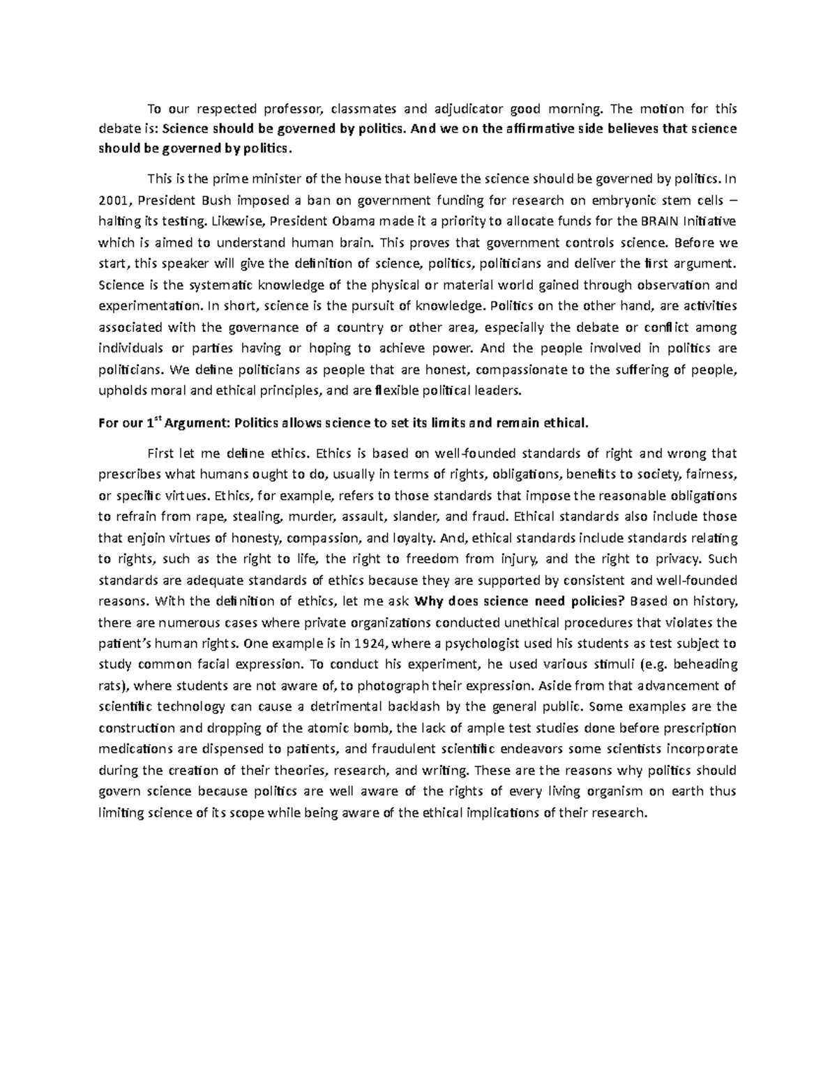 Debate-1st-argument - Practice Materials - To our respected professor ...