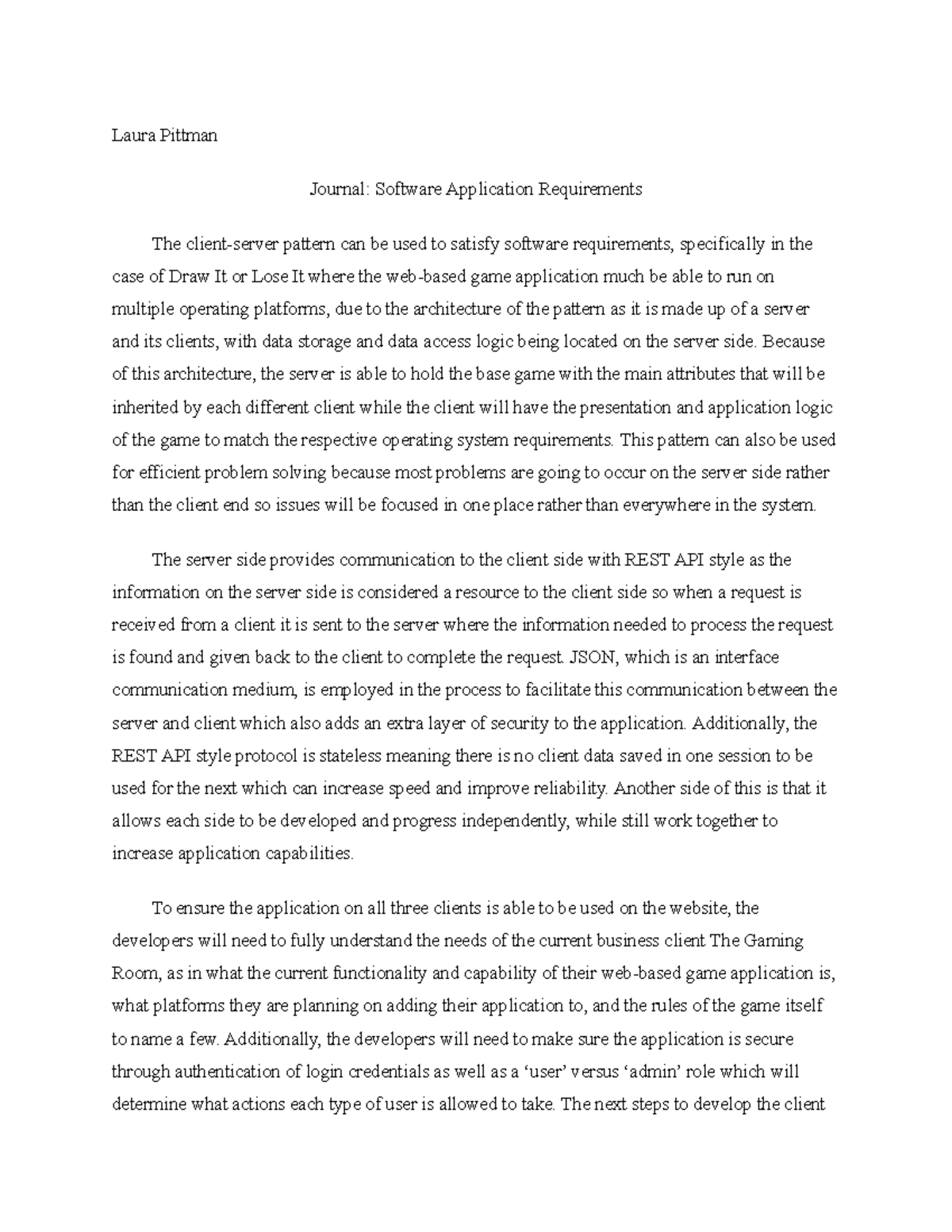Cs assignment 3 - Laura Pittman Journal: Software Application ...