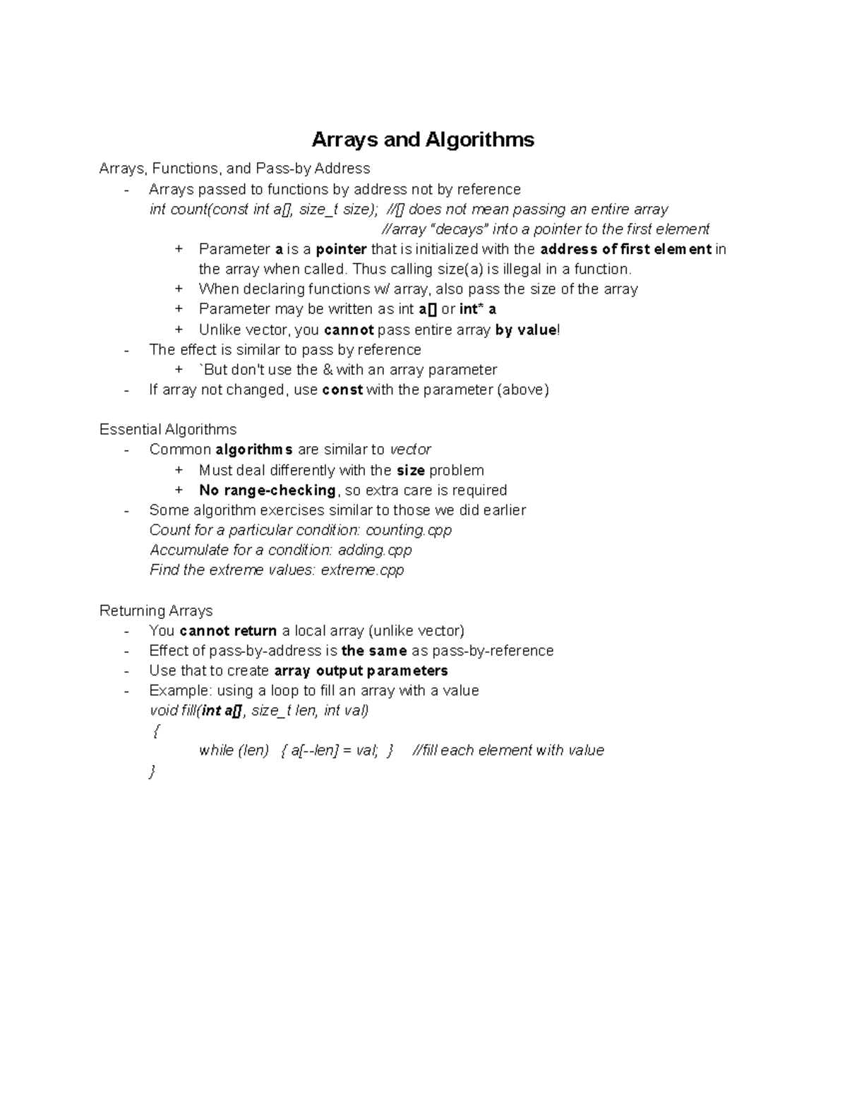 Chapter 20 - Arrays and Algorithms - Arrays and Algorithms Arrays, Functions, and Pass-by ...