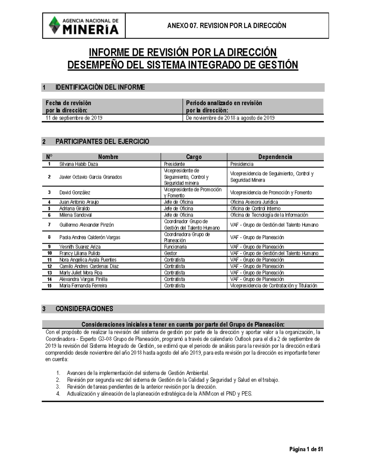 Anexo 07 informe revision por la direccion - INFORME DE REVISIÓN POR LA ...