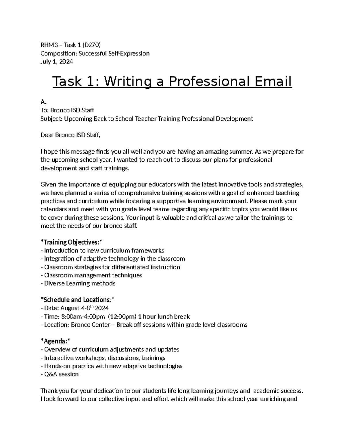 RHM3 TASK 1 - passed - RHM3 – Task 1 (D270) Composition: Successful ...