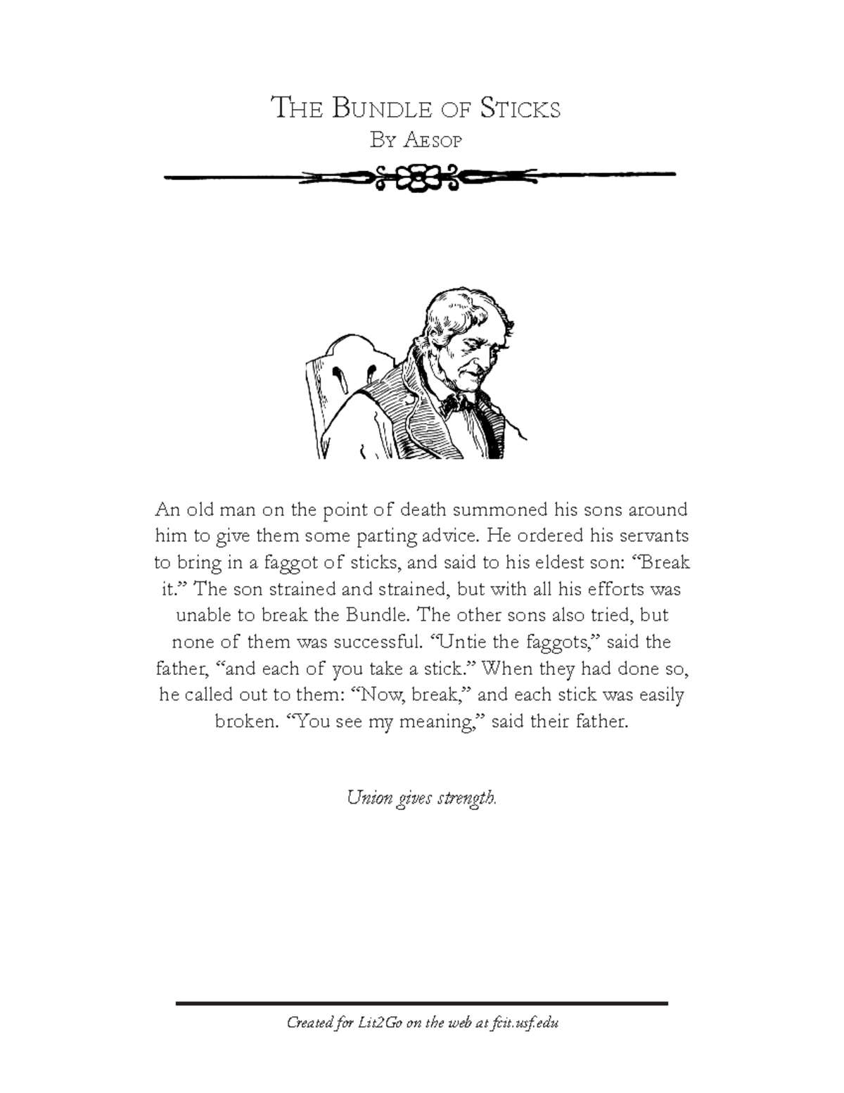Aesops fables 011 the bundle of sticks - Created for Lit2Go on the web ...