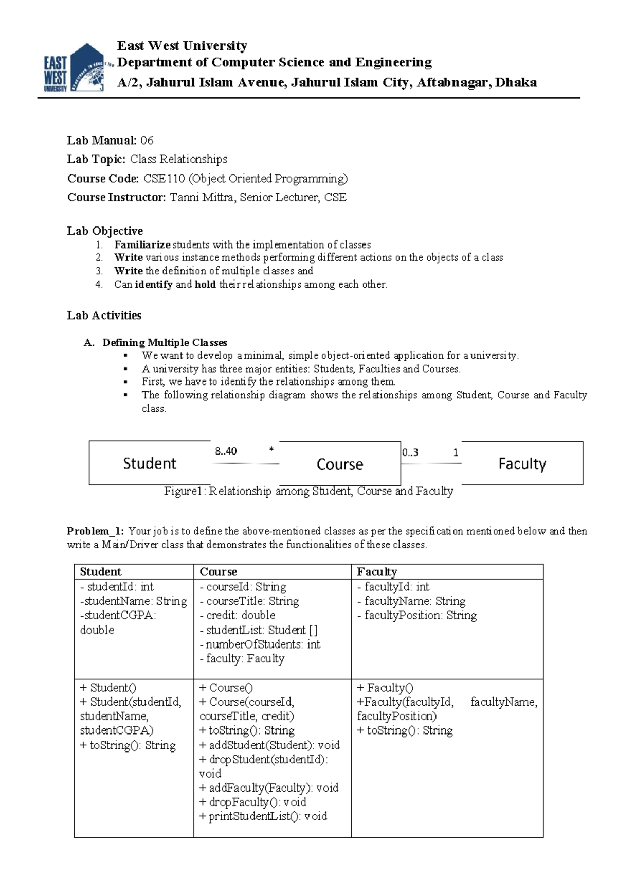Lab 6 Object Oriented Programming Practical Question East West 6251