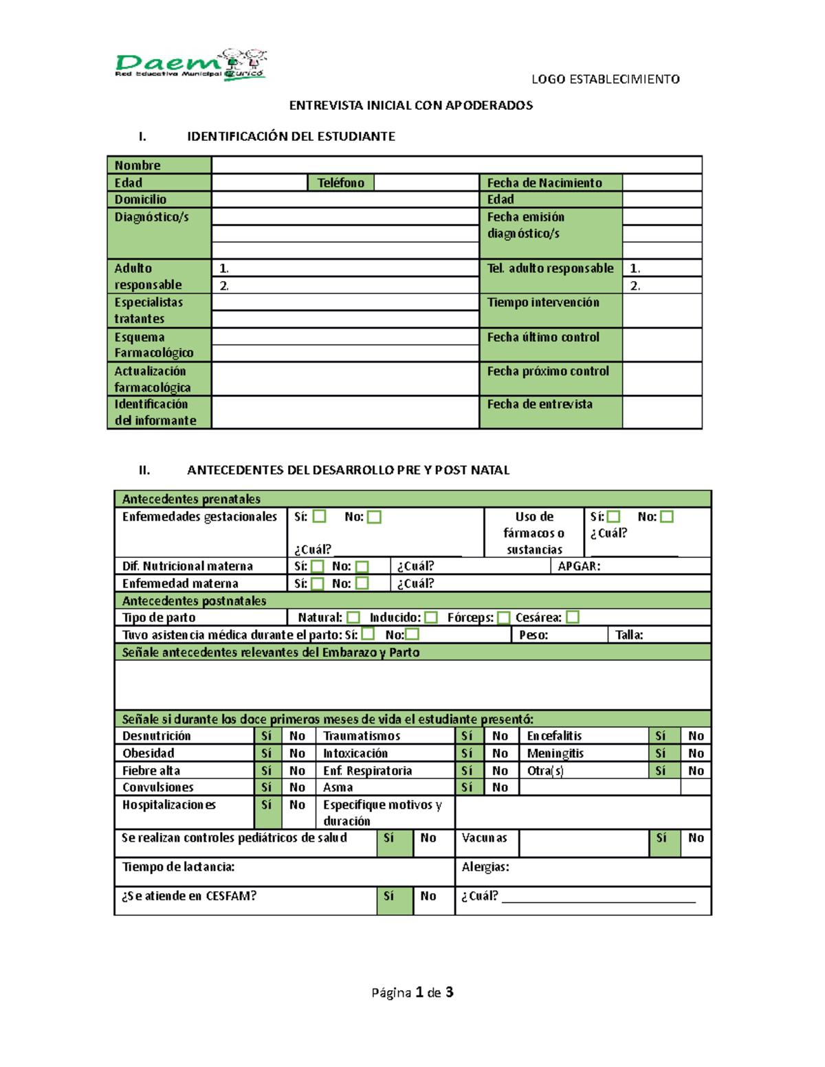 Entrevista Inicial CON Apoderados TEA - LOGO ESTABLECIMIENTO ENTREVISTA INICIAL CON APODERADOS I ...