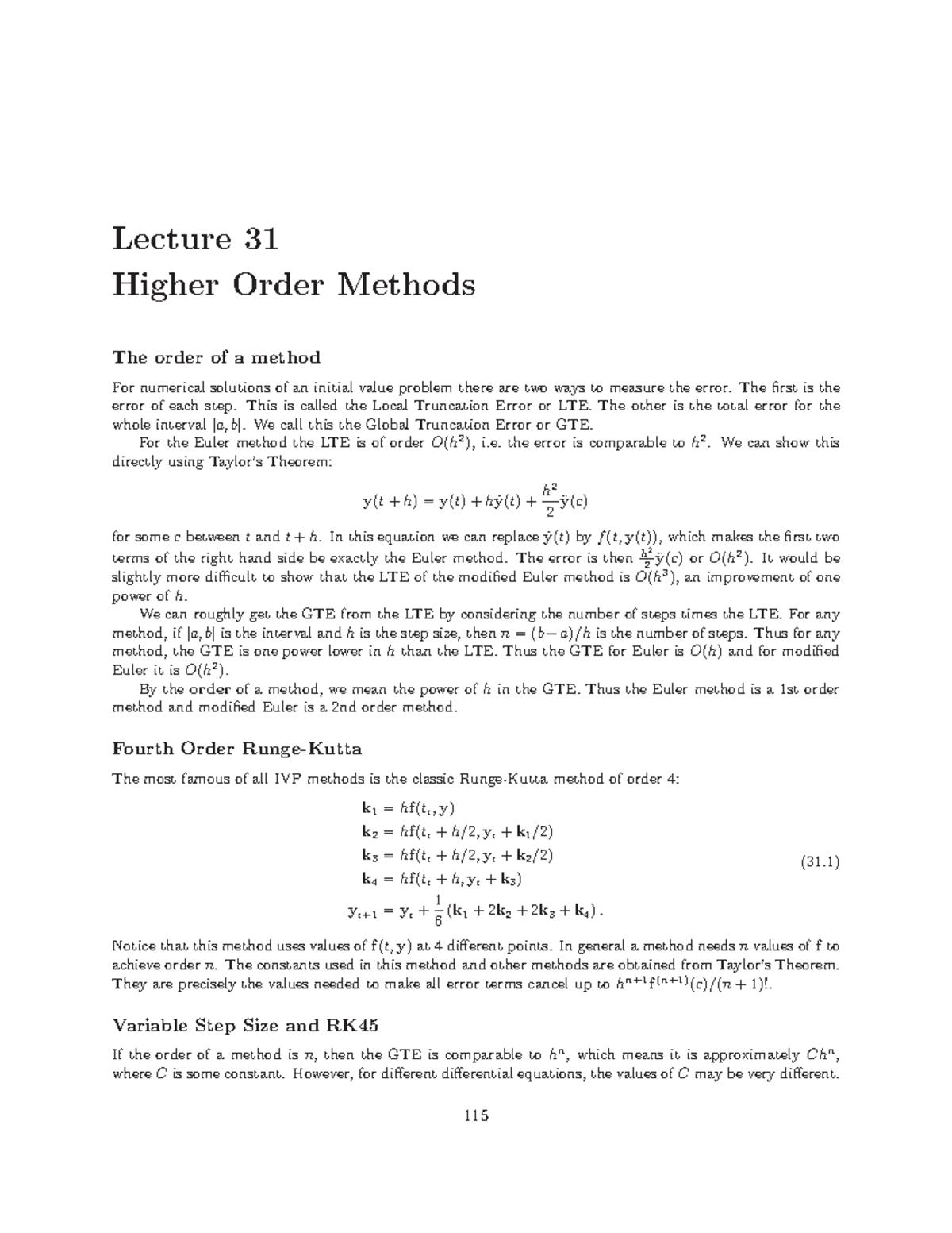 Lecture 31 MATH 3600 Spring 2015 - Lecture 31 Higher Order Methods The ...