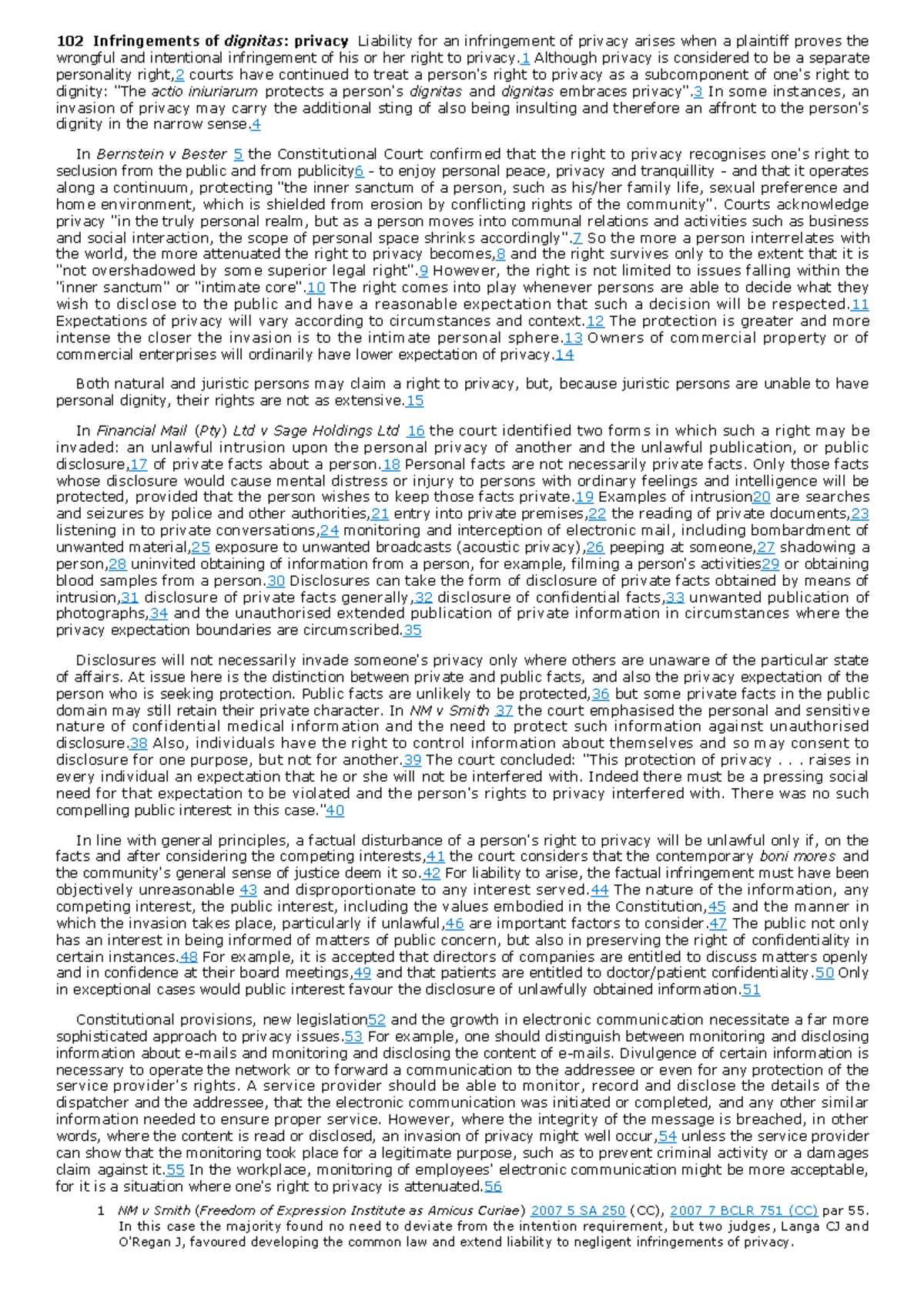 102 Infringements of dignitas privacy Liability for an infringement of ...