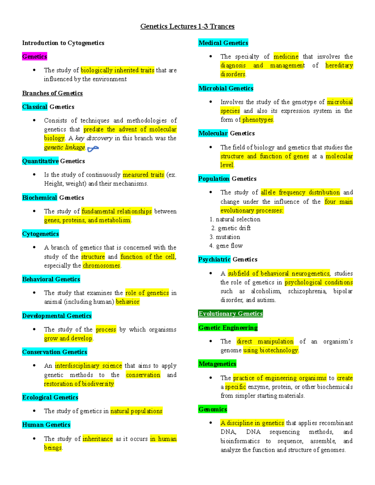 Genetics Lessons 1-3 Trances - Introduction to Cytogenetics Genetics ...