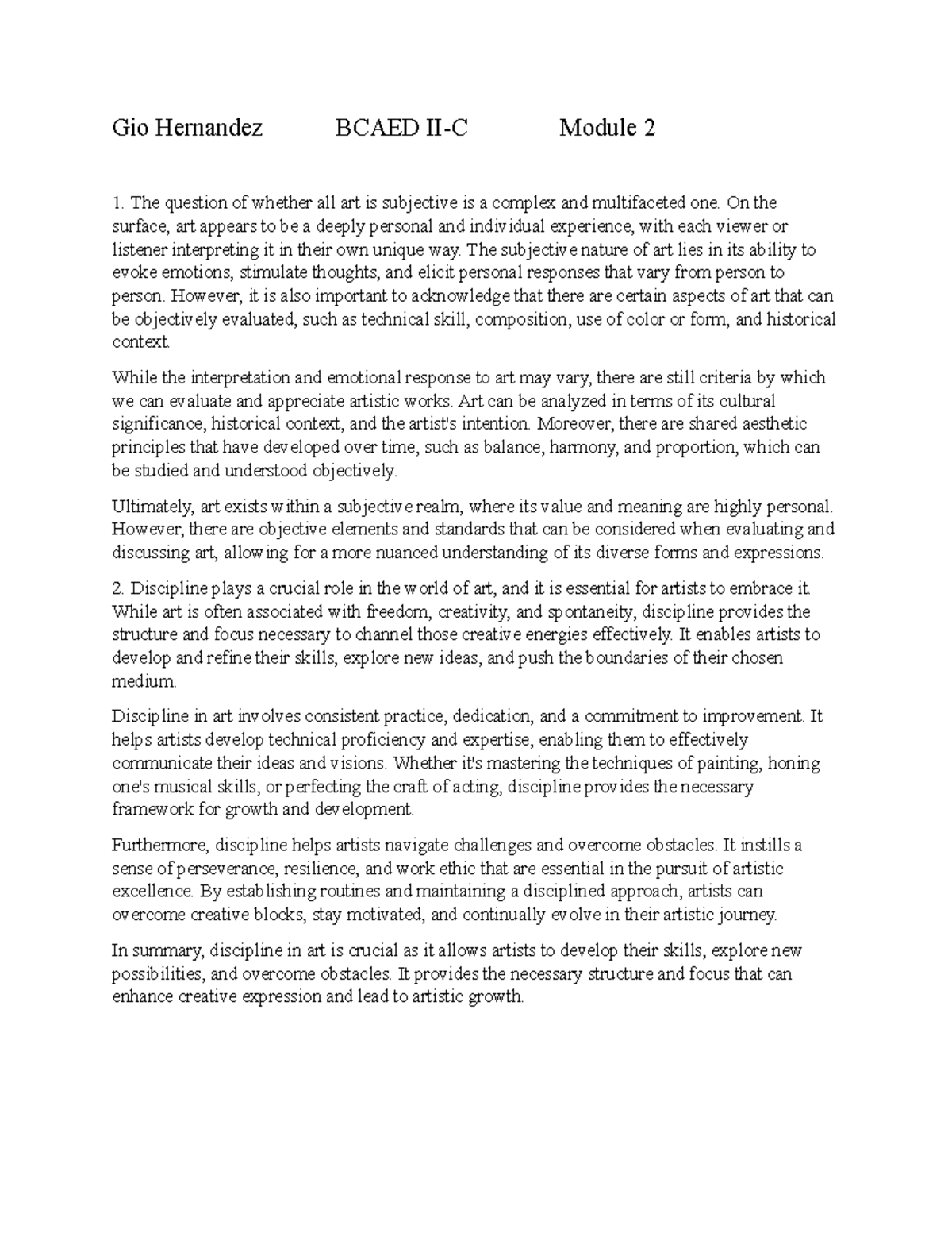 Acuva Module 2 - aaaaaa - Gio Hernandez BCAED II-C Module 2 The ...