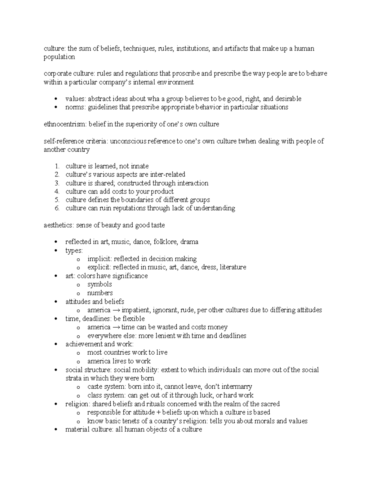 Culture - intb - culture: the sum of beliefs, techniques, rules ...