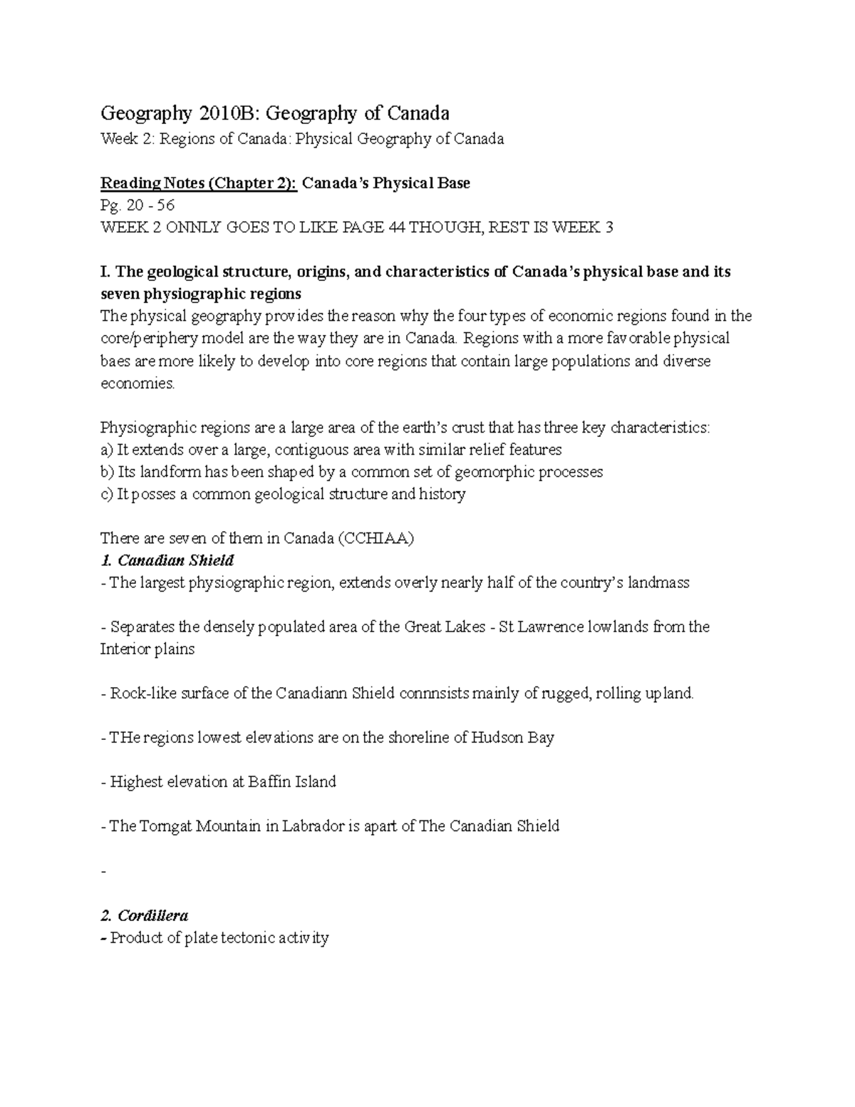 Geography 2010 B WEEK #2 - Geography 2010B: Geography of Canada Week 2 ...
