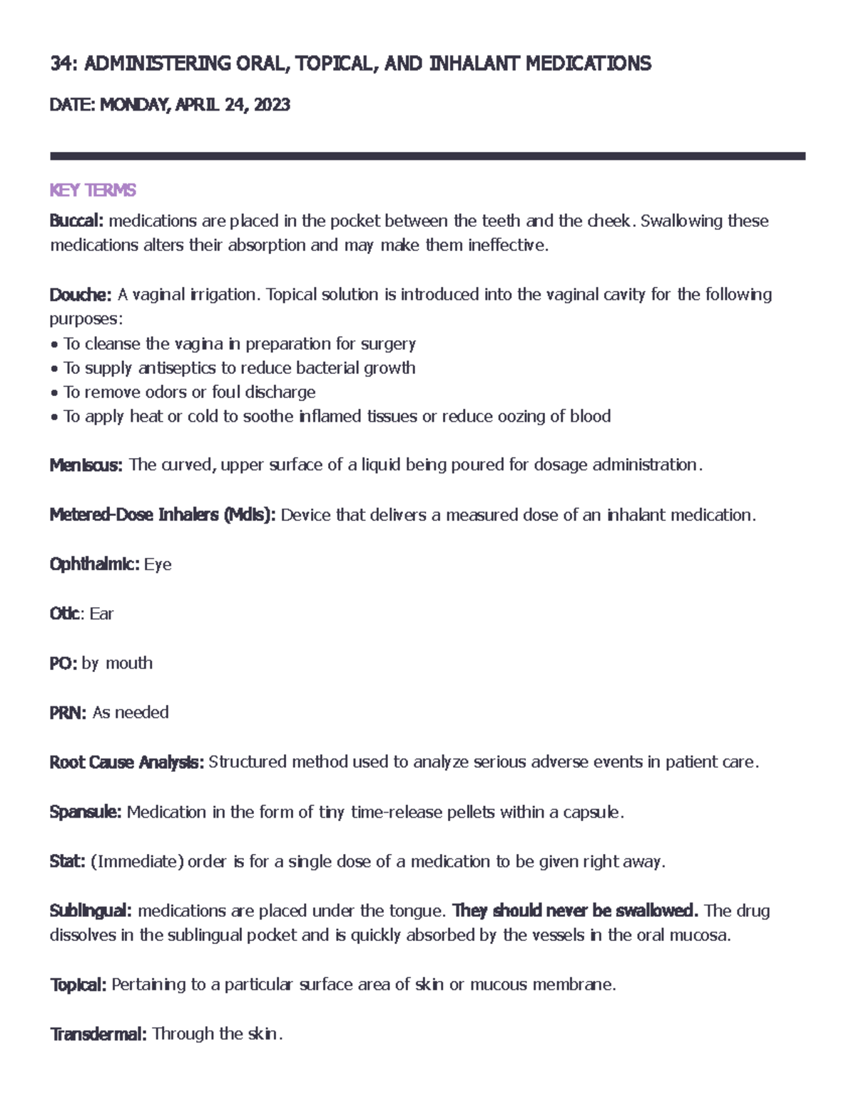 34- Administering ORAL, Topical, AND Inhalant Medications - 34 ...