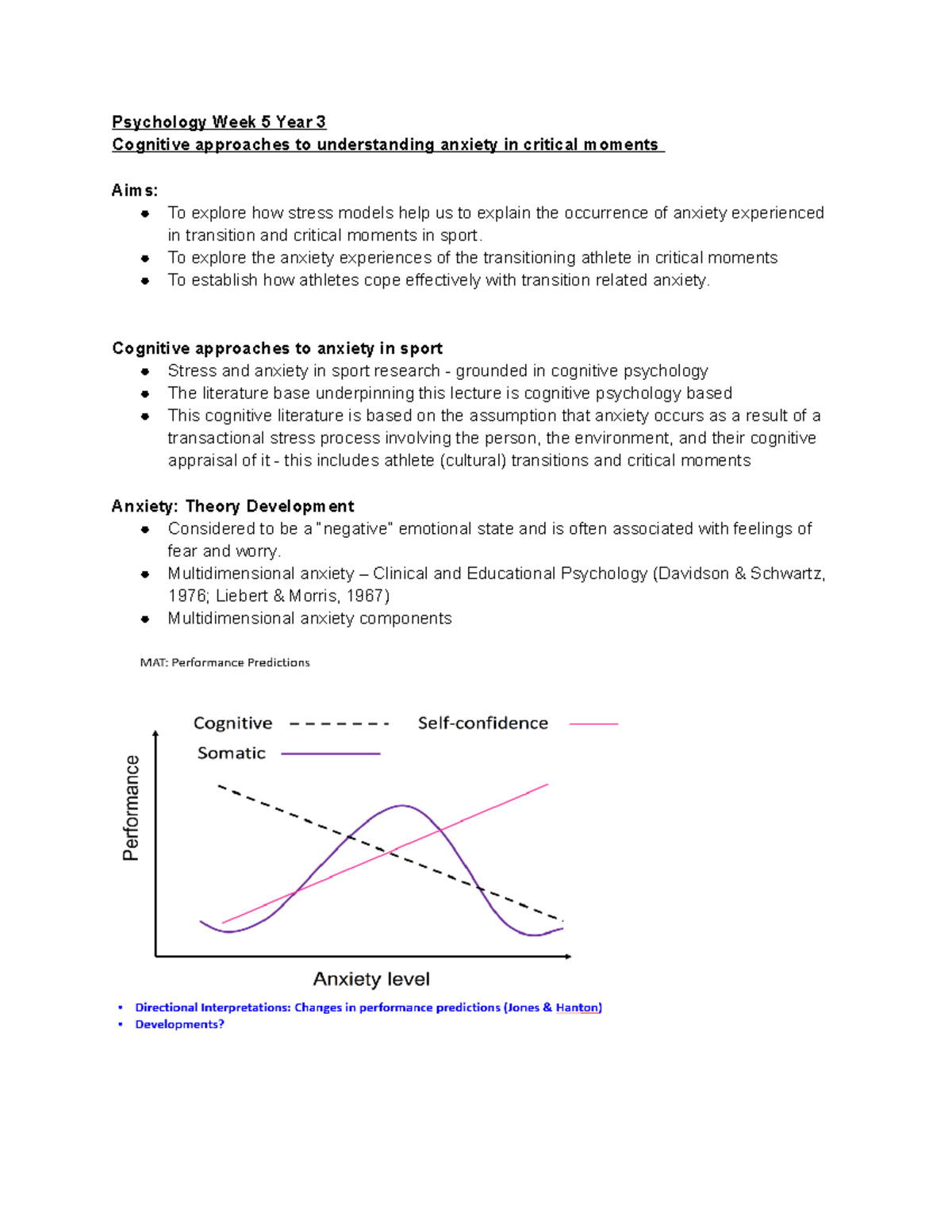 Psychology Year 3 - Cognitive approaches to understanding anxiety in ...
