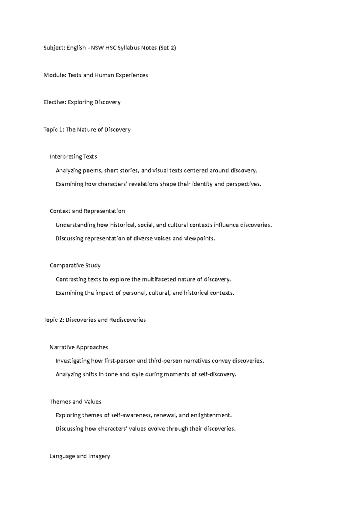 ENG Notes 2 - Subject: English - NSW HSC Syllabus Notes (Set 2) Module ...