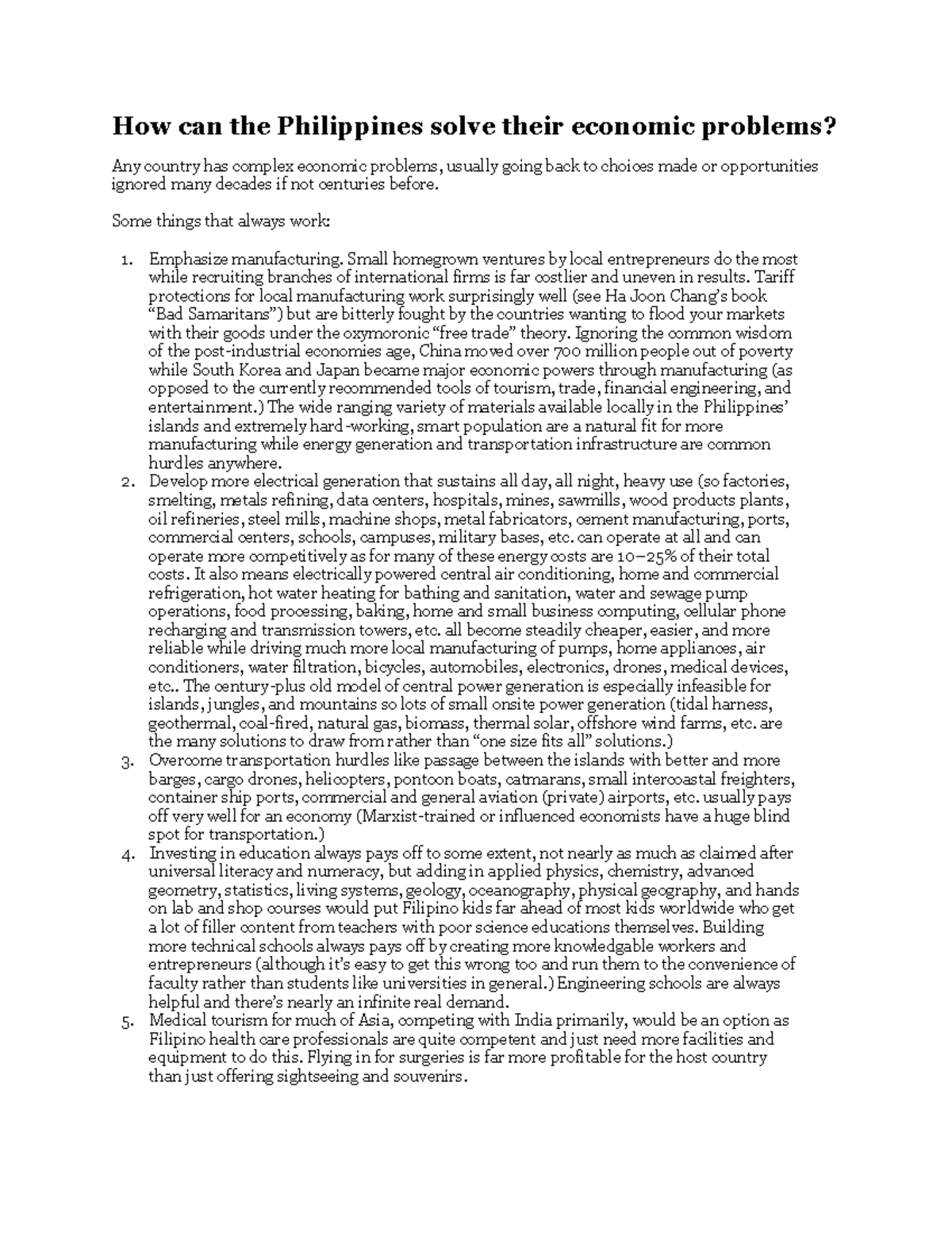 How can the Philippines solve their economic problems - Some things ...